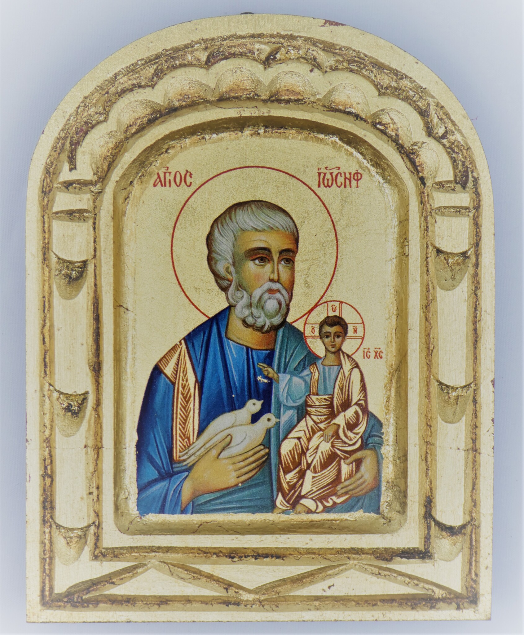 St. Joseph and Christ Child Carved Greek Icon | Joseph Sciambra