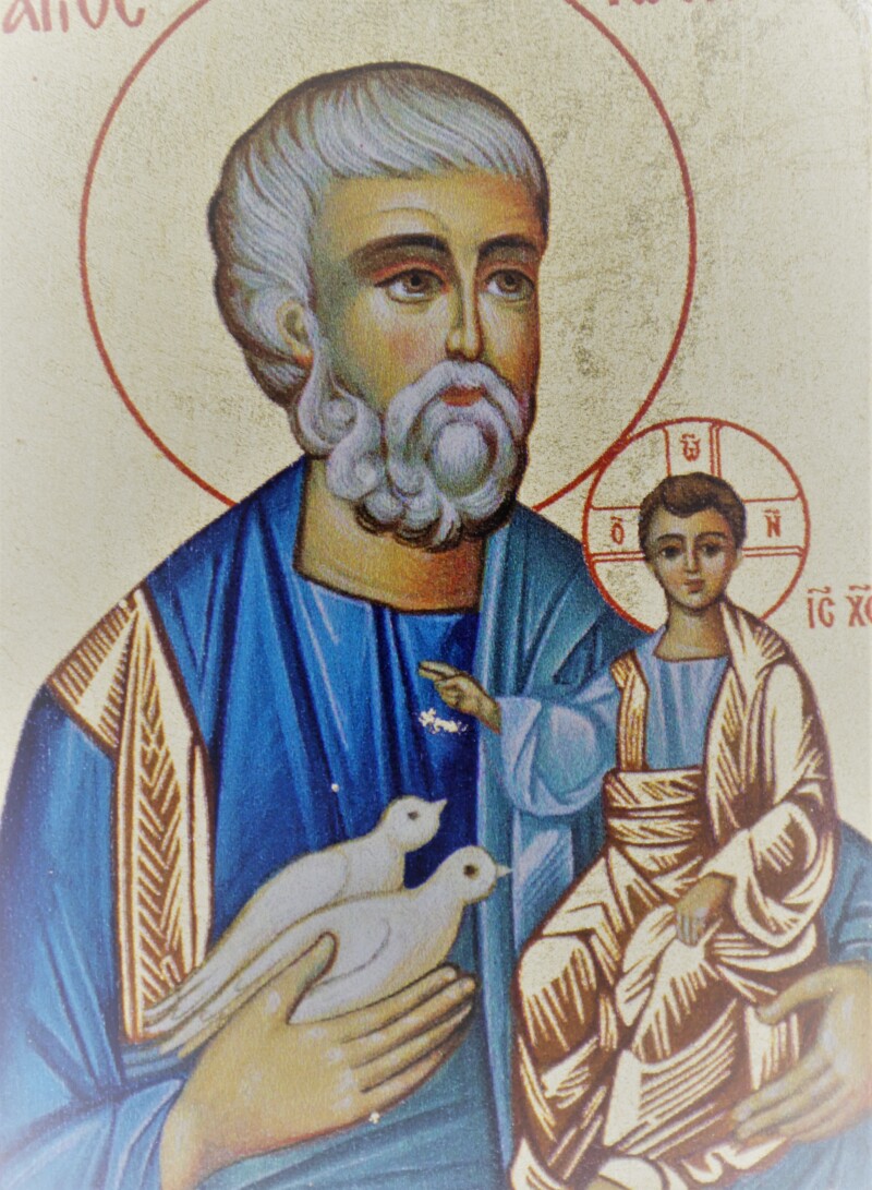 St. Joseph and Christ Child Carved Greek Icon | Joseph Sciambra