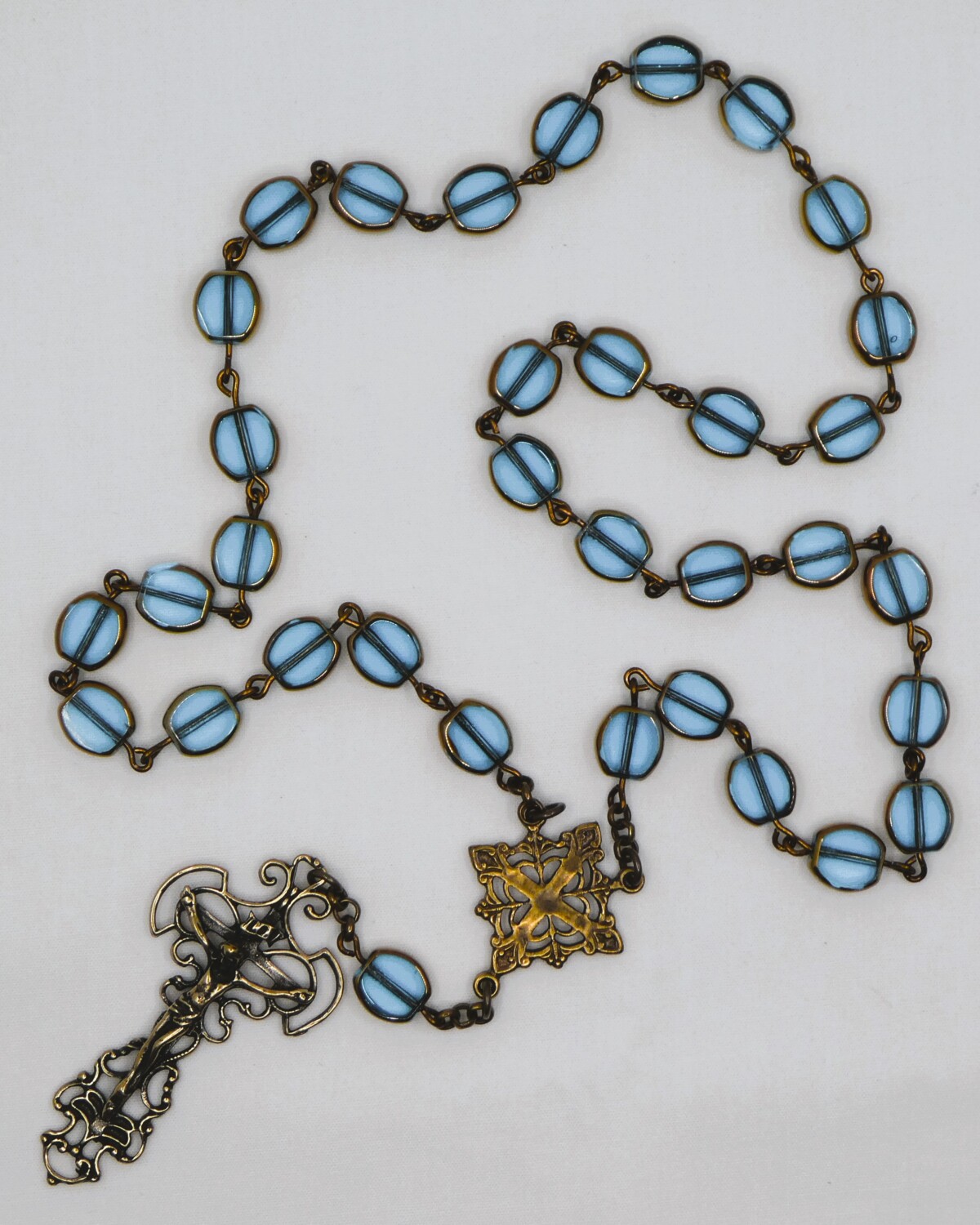Bronze/Blue Oval Czech Glass Jesus Prayer Beads | Joseph Sciambra